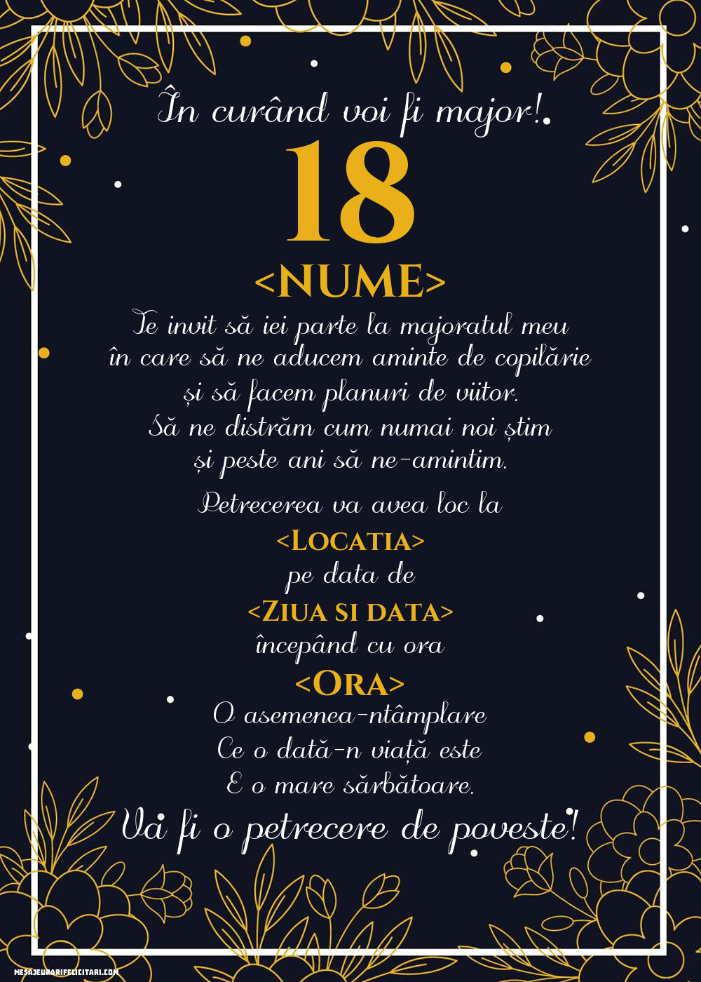 Invitație cu design clasic pentru băieți: În curând voi fi major ...