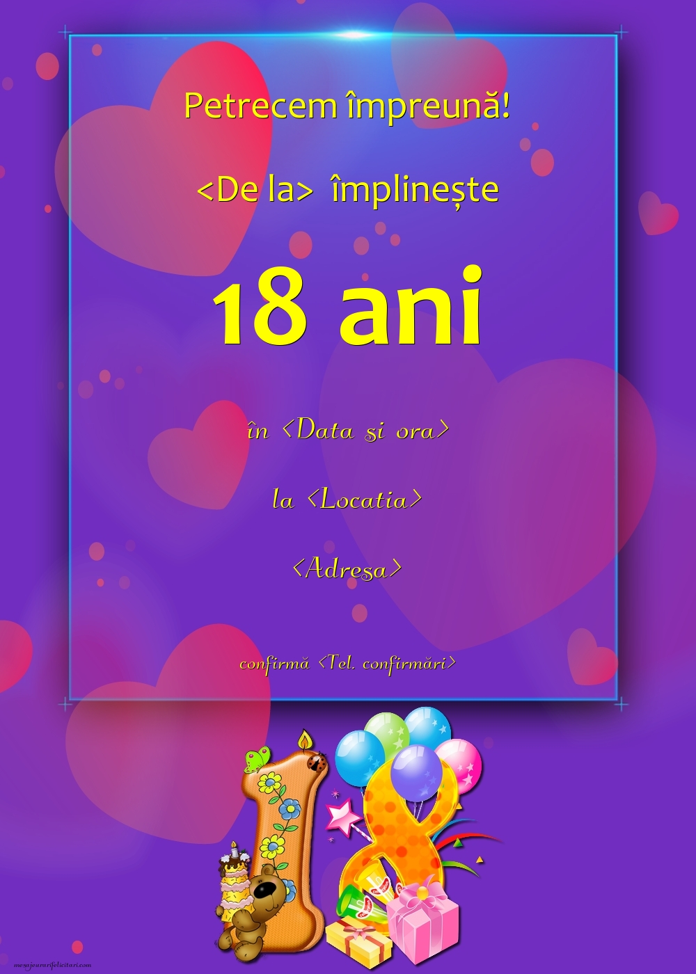 Personalizare invitatii la Majorat - 18 ani | felicitaripersonalizate.com