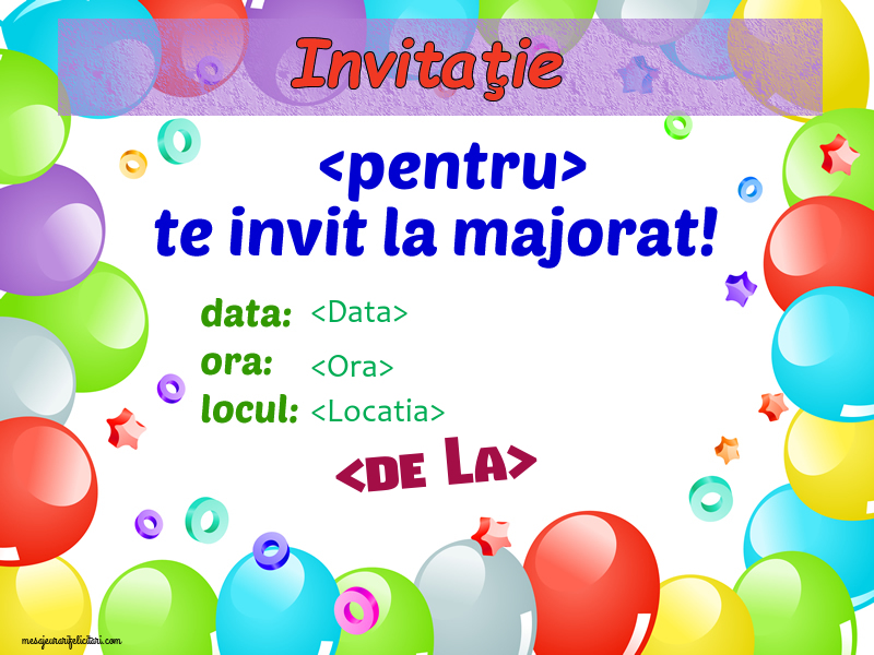Invitatie la majorat - 18 ani cu baloane colorate | Personalizare ...