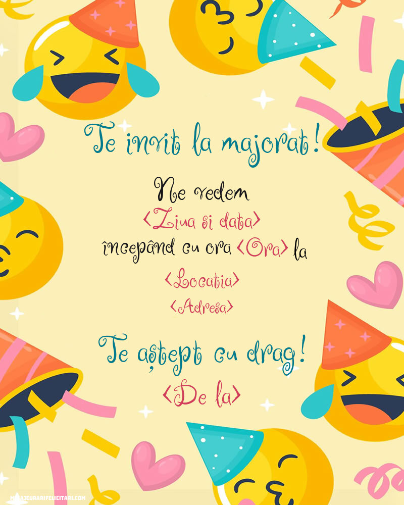 Emoticoanele vesele la petrecerea de 18 ani - Invitație editabila ...