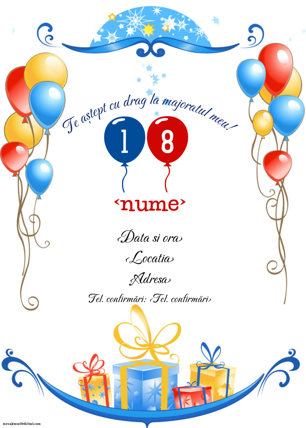 Invitație simplă pentru majorat | Personalizare invitatii la Majorat ...