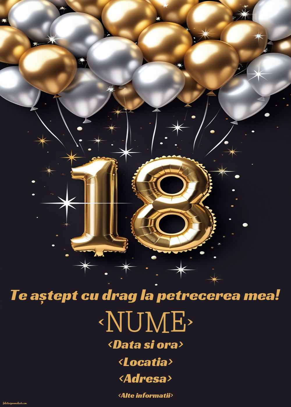 Invitație Gold Party cu baloane alb aurii | Personalizare invitatii la ...