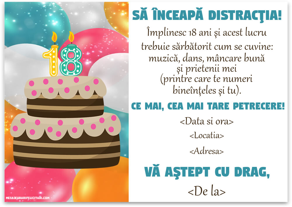 Invitație simplă cu baloane și tort | Personalizare invitatii la ...