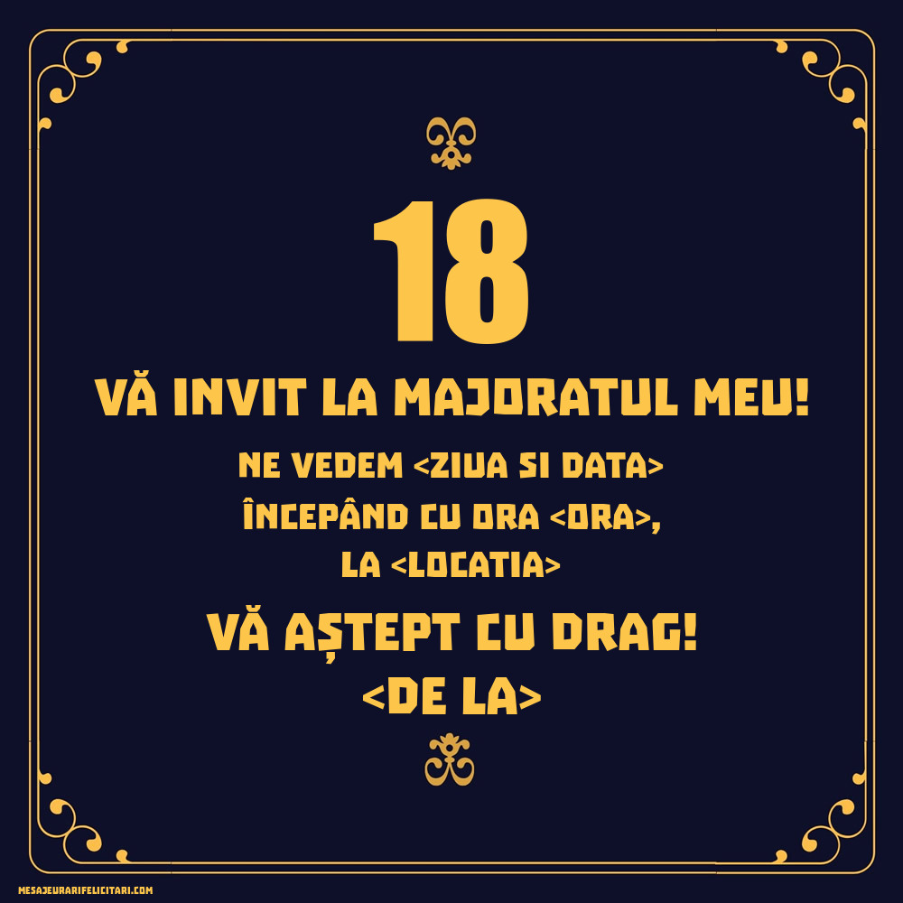 Invitatie aniversare 18 ani model clasic | Personalizare invitatii la ...