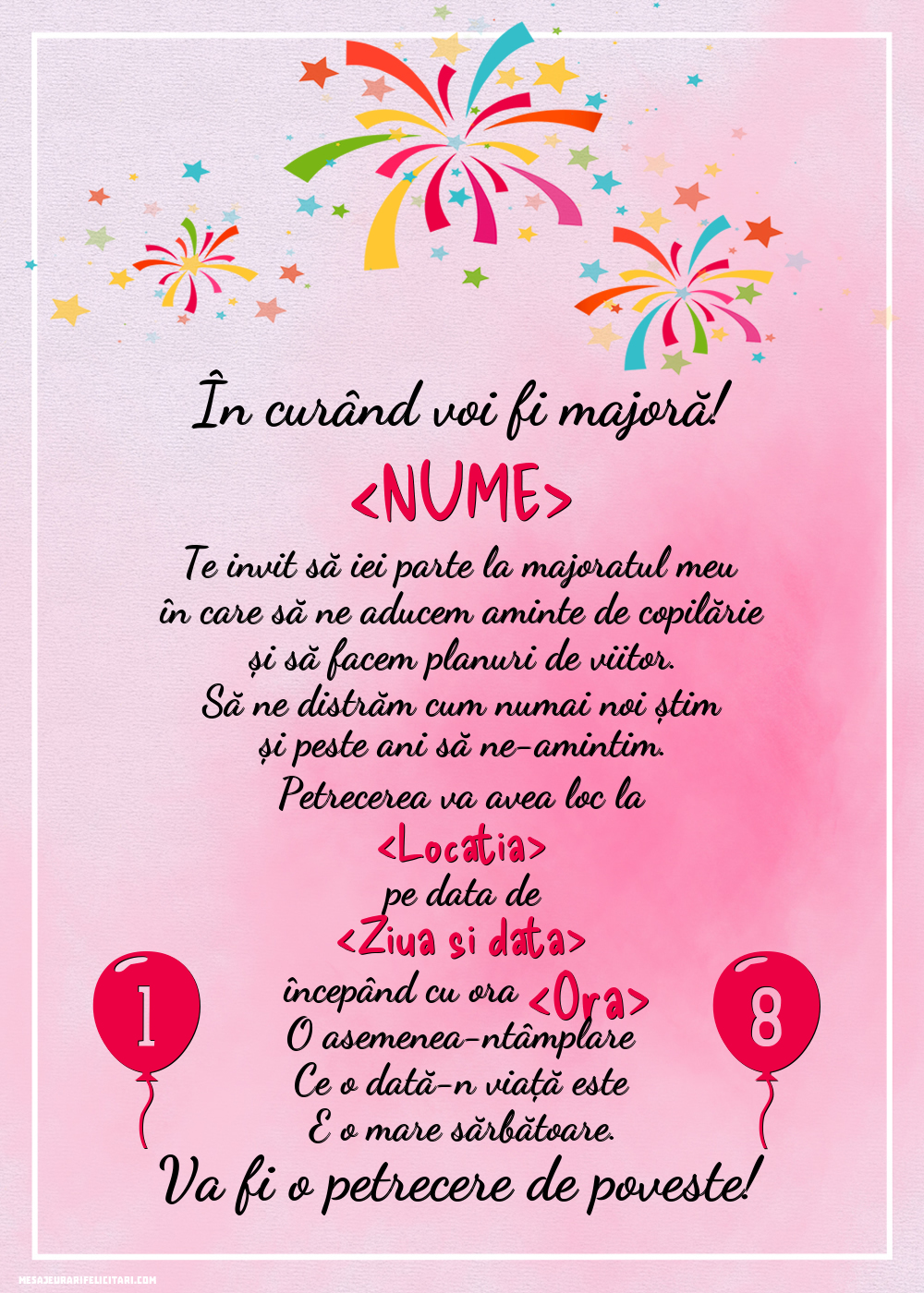 Invitație la un majorat de poveste pentru fete | Personalizare ...