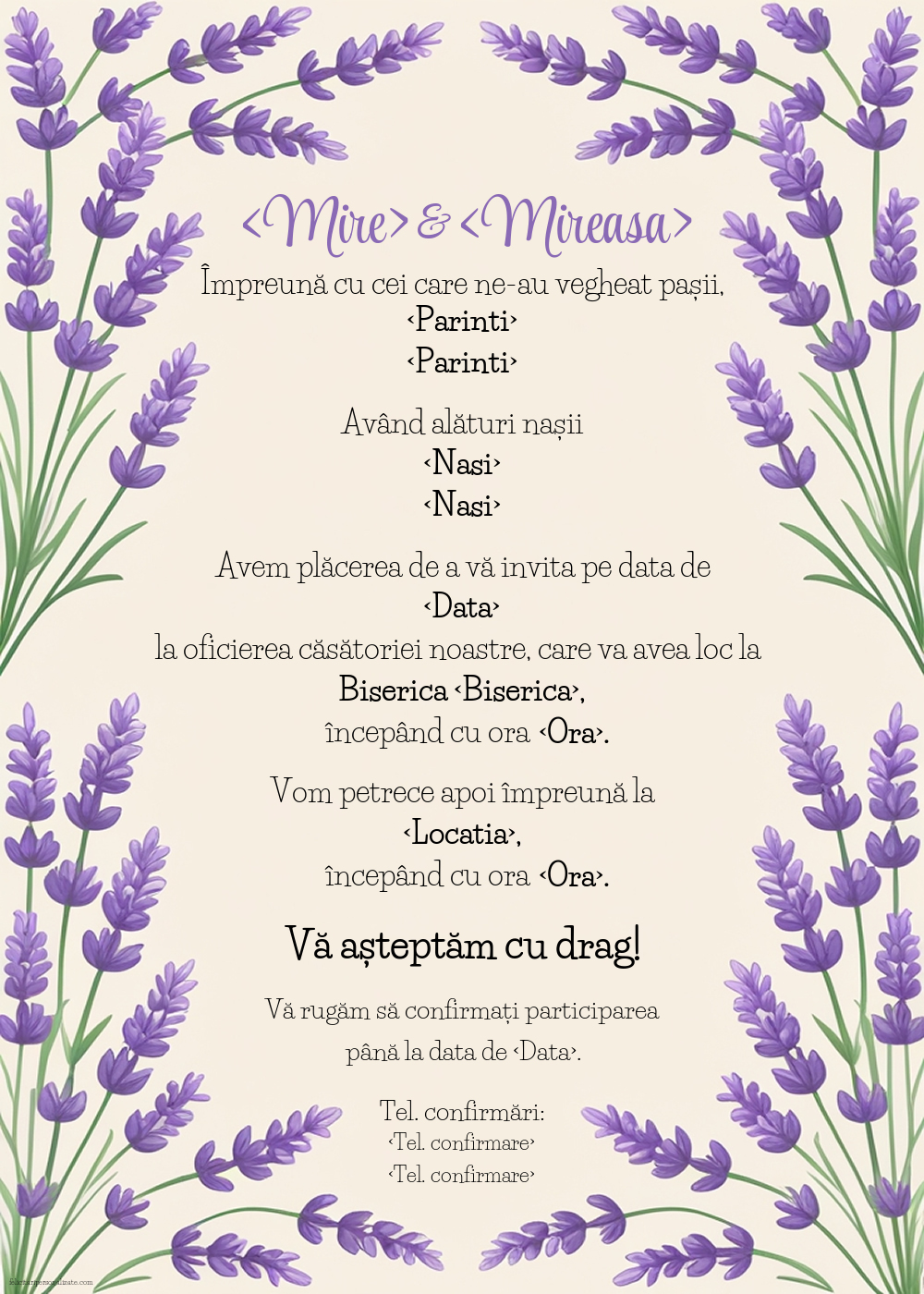 Invitație cu flori de lavandă | Personalizare invitatii la Nunta ...
