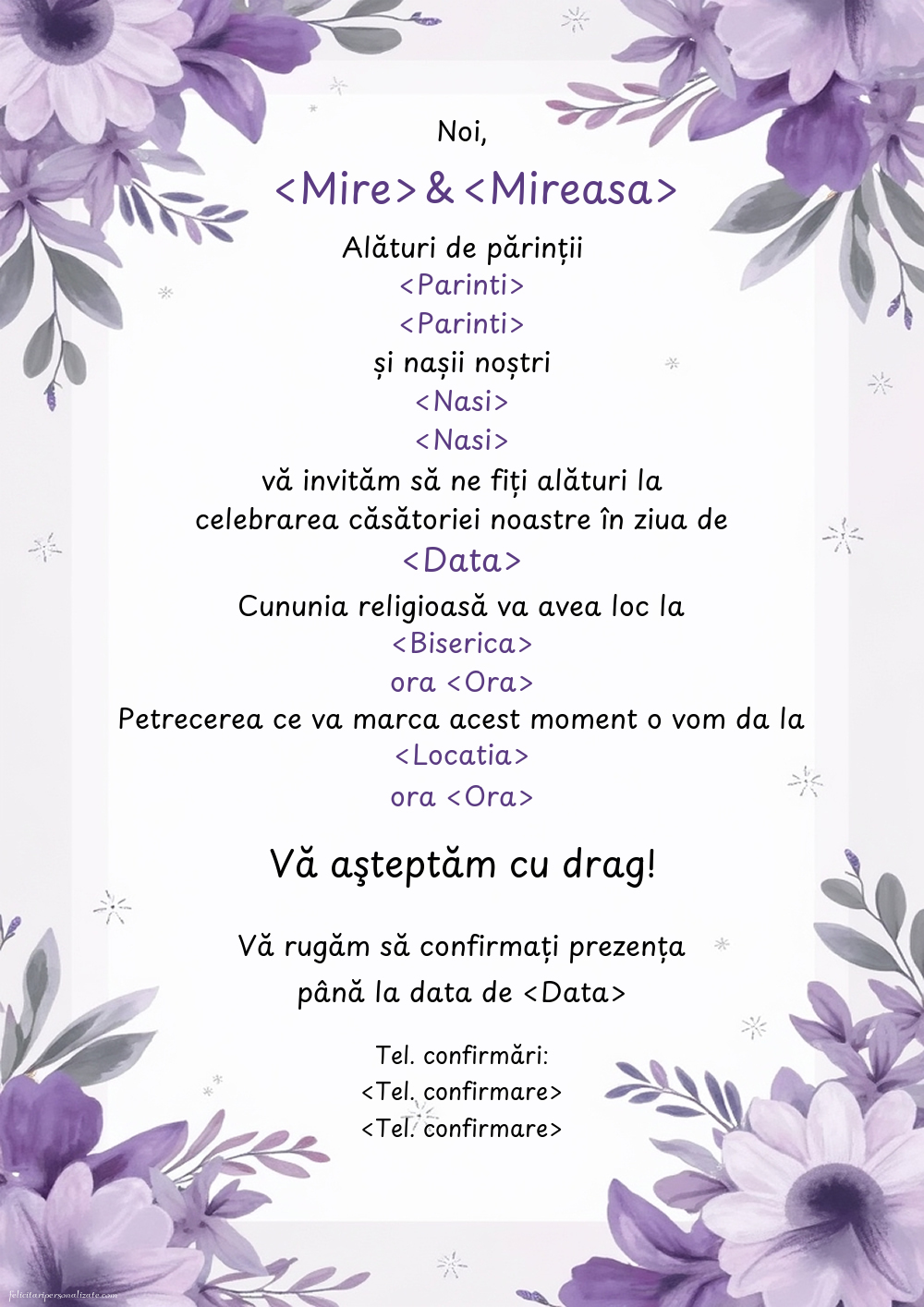 Invitatie căsătorie cu flori elegantă | Personalizare invitatii la ...
