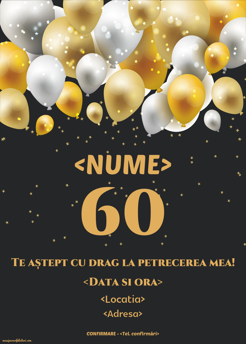 Invitatie aniversare 60 ani model Gold Party | Personalizare invitatii ...
