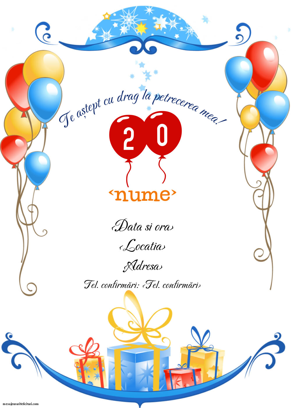 Invitație simplă pentru 20 de ani | Personalizare invitatii la zi de ...