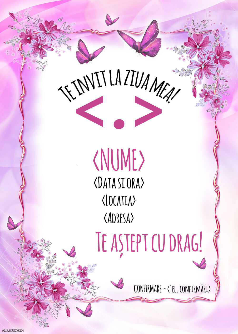 Invitatie superbă cu fluturi pentru fete | Personalizare invitatii la ...