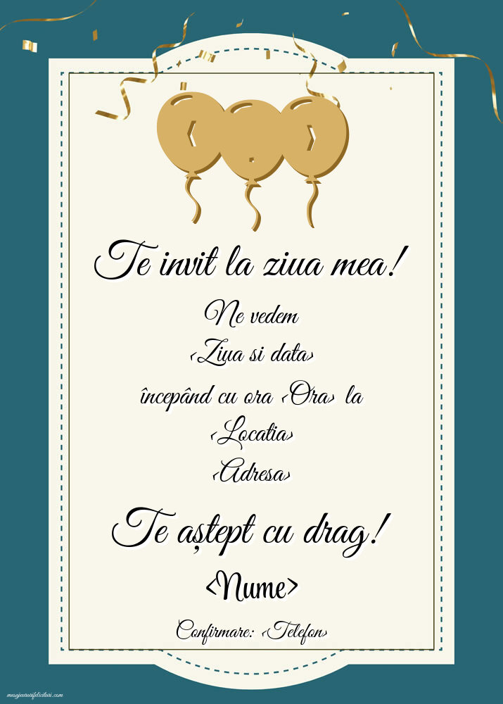 Invitatie aniversare model clasic | Personalizare invitatii la zi de ...