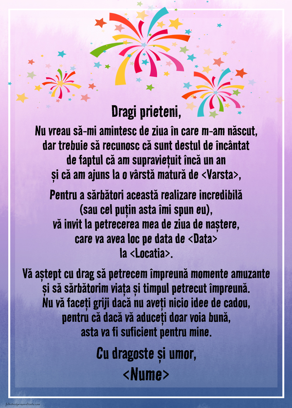 Invitație pentru prieteni cu text amuzant | Personalizare invitatii la zi de nastere ...