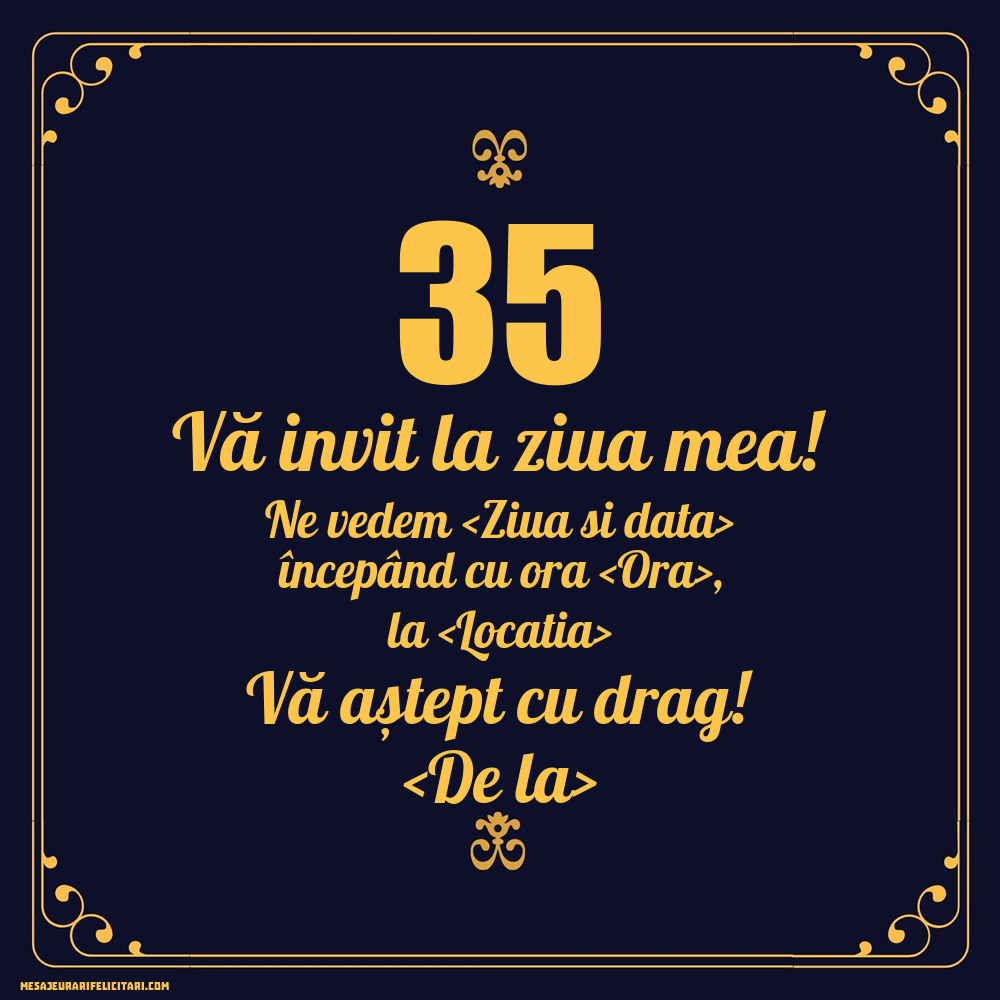 Invitatie aniversare 35 de ani model clasic | Personalizare invitatii ...