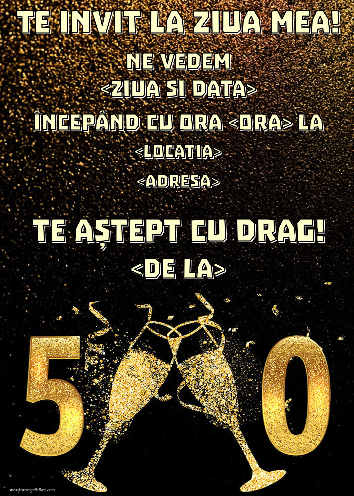 Invitatie aniversare 50 ani model cu șampanie pentru bărbați ...