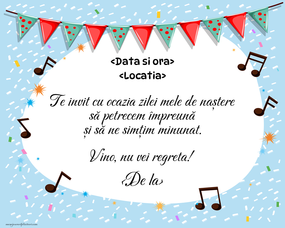 Invitație cu note muzicale: Vino la petrecerea mea și nu vei regreta ...