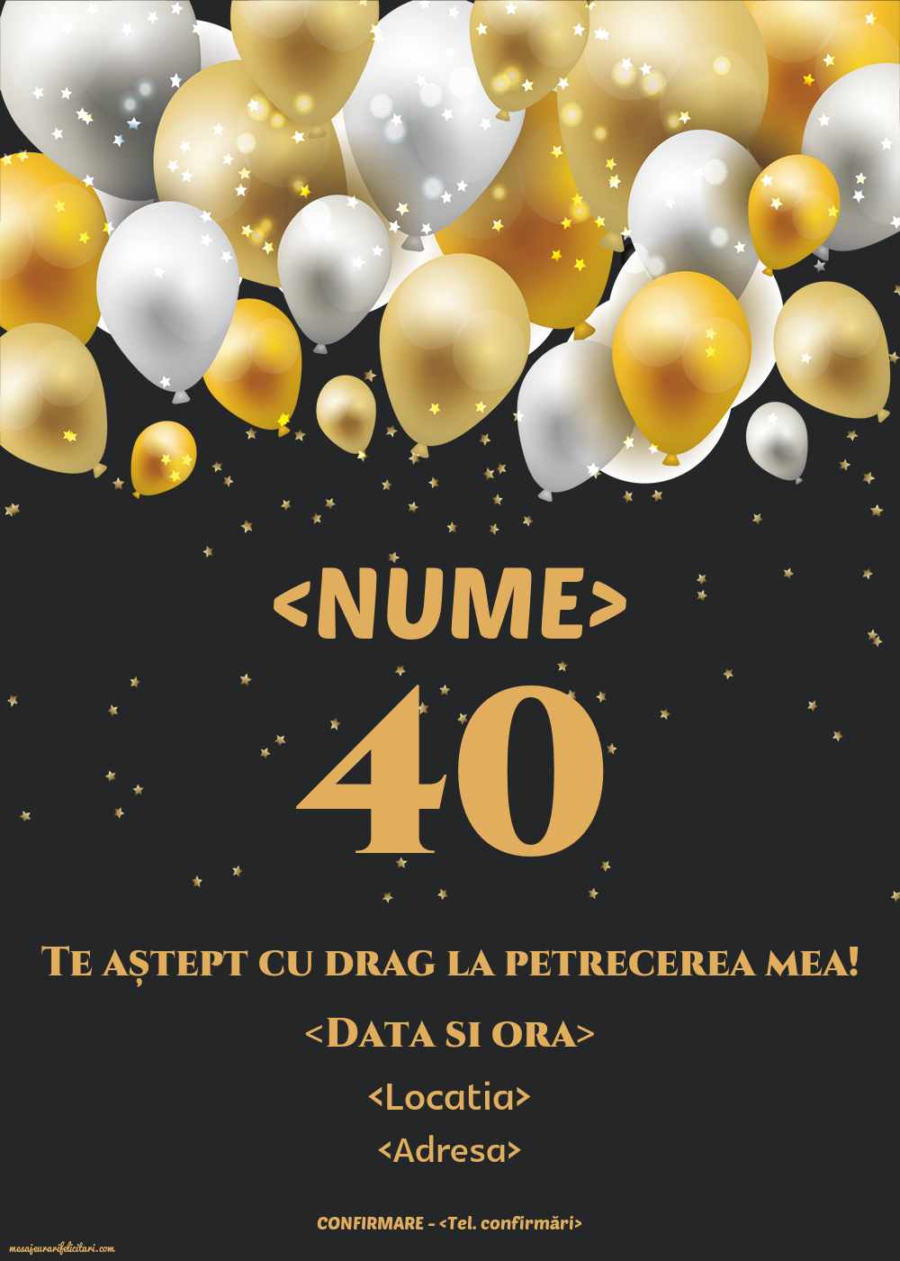 Invitatie aniversare 40 ani model Gold Party | Personalizare invitatii ...
