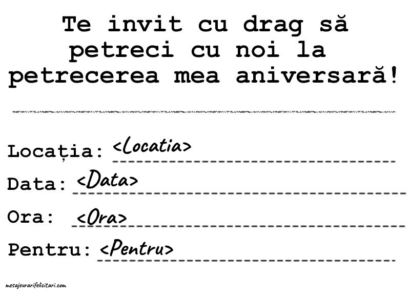 Invitație aniversare simplă, scris negru pe fundal alb | Personalizare ...