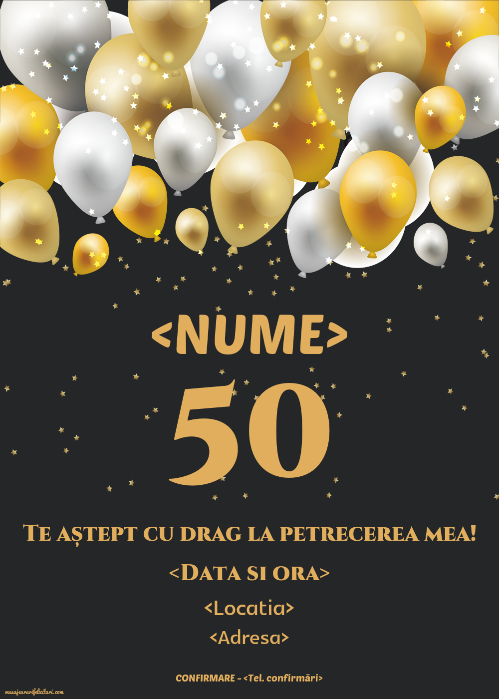 Invitatie aniversare 50 ani model Gold Party | Personalizare invitatii ...