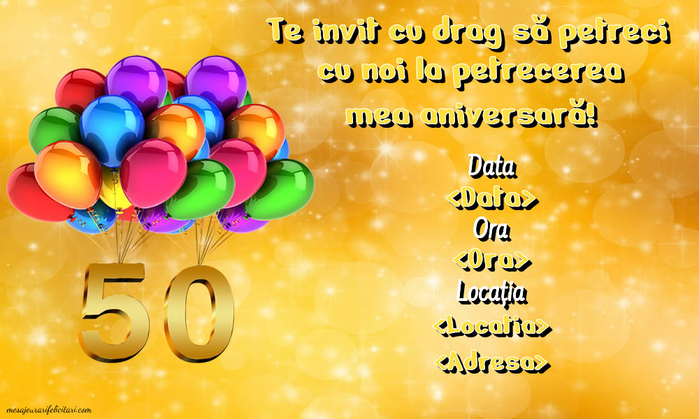 Invitație aniversare pentru 50 de ani simplă negru cu auriu (GOLD ...