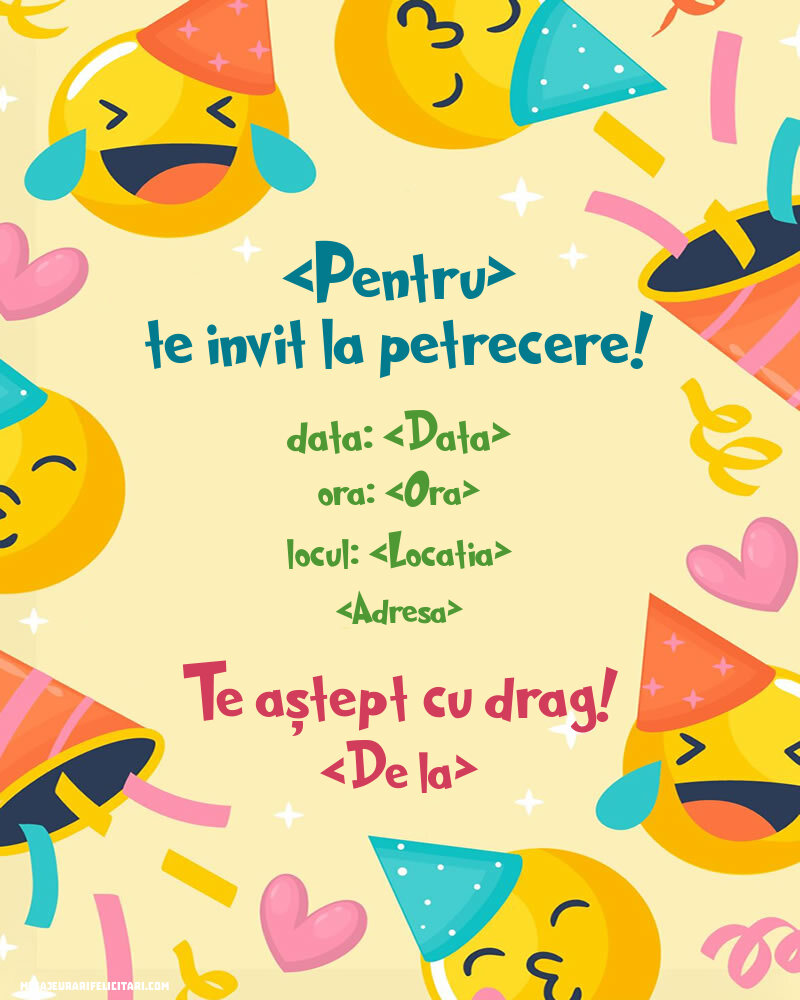 Invitație la ziua mea editabila online - Emoticoanele vesele ...