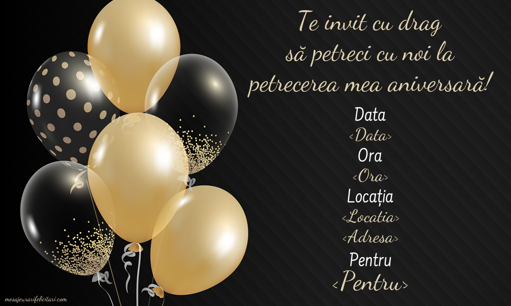 Invitație aniversare simplă negru cu auriu (GOLD) | Personalizare ...