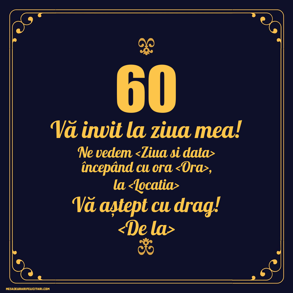 Invitatie aniversare 60 ani model clasic | Personalizare invitatii la ...