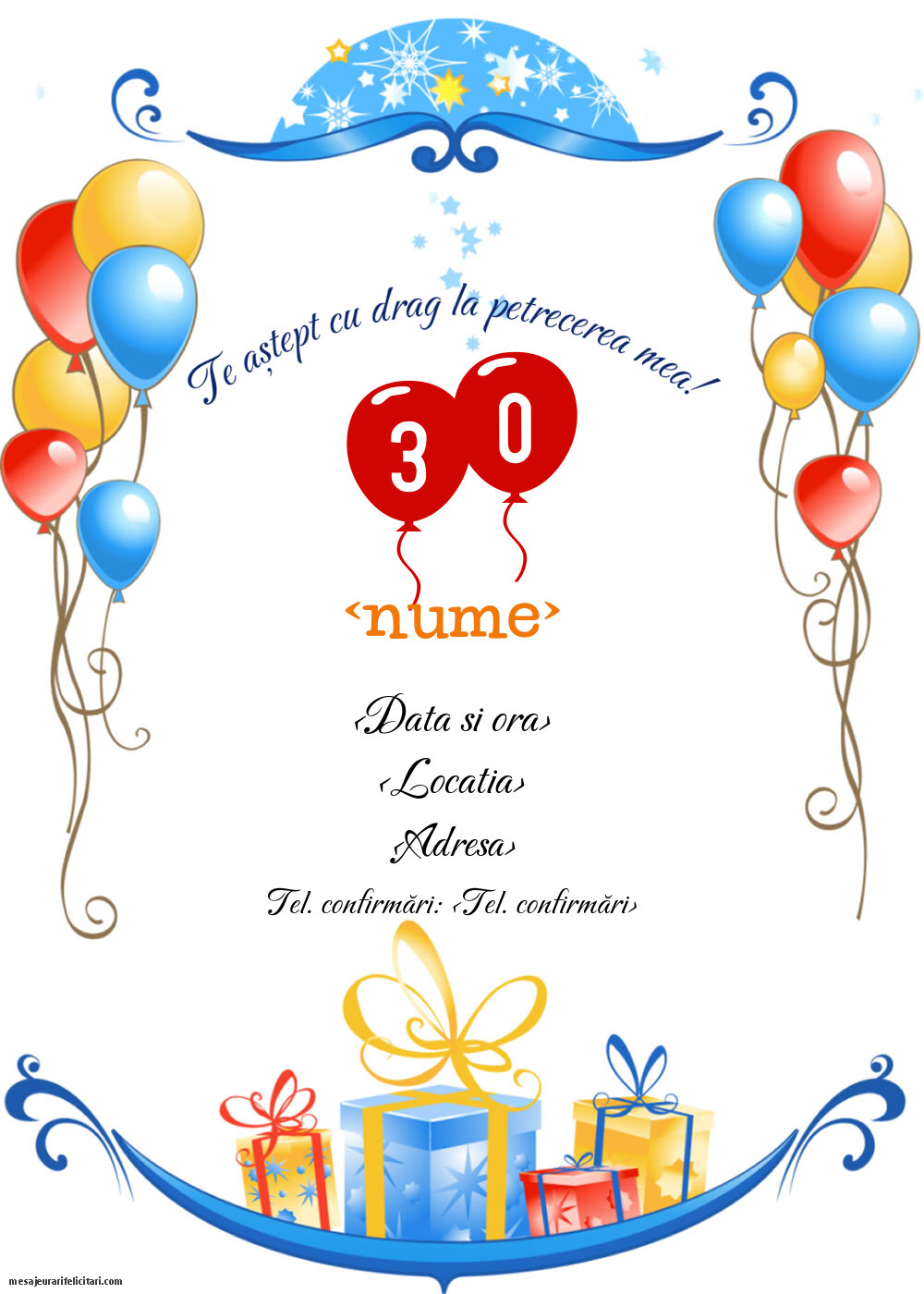 Invitație simplă pentru 30 de ani | Personalizare invitatii la zi de ...