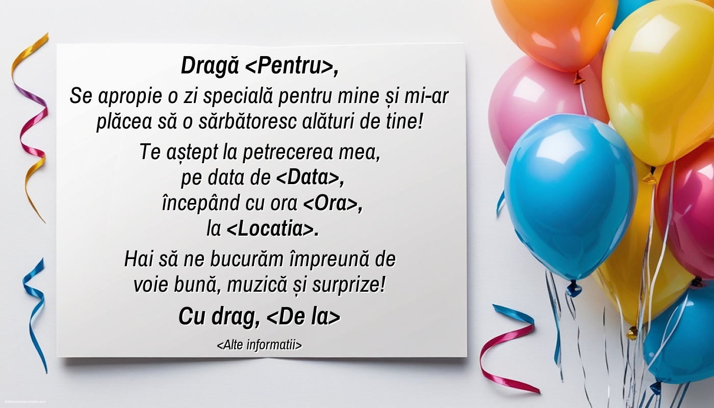 Invitație online gratis cu baloane colorate | Personalizare invitatii ...
