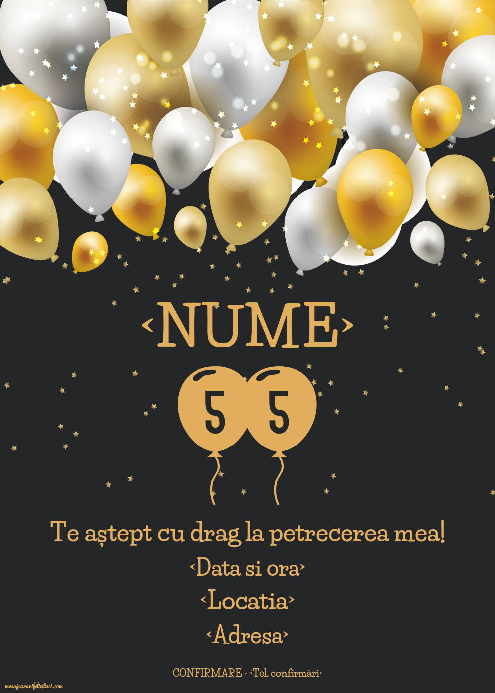 Invitatie aniversare 55 ani model Gold Party | Personalizare invitatii ...