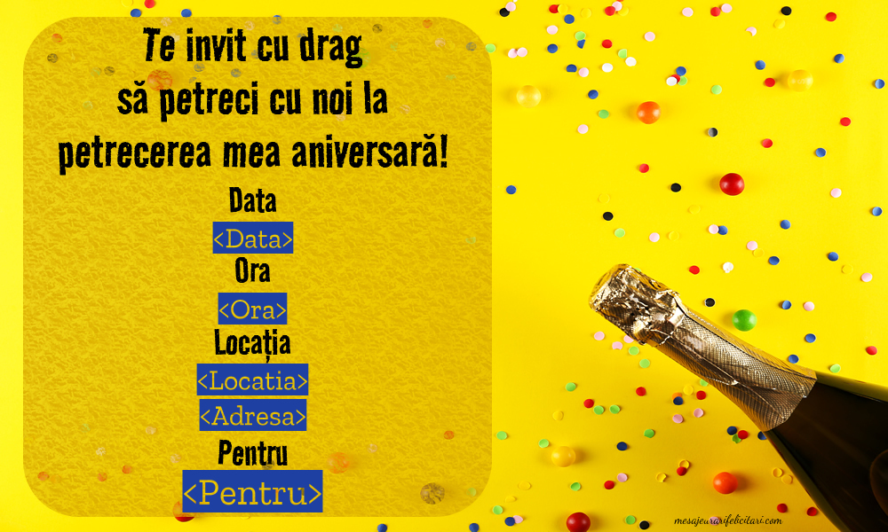 Invitație aniversare cu șampanie și confeti pentru domni ...