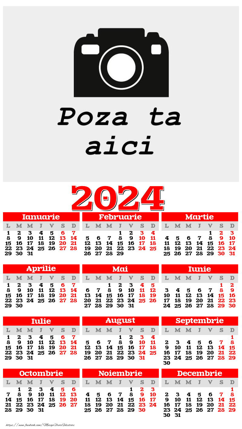 Calendar 2024 cu poza ta - Clasic rosu - Model 0019 | Personalizare ...