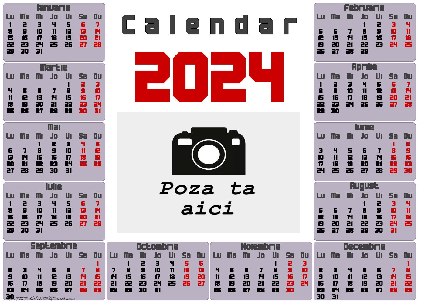 Calendar 2024 cu poza ta - Model 0080 | Personalizare calendare ...