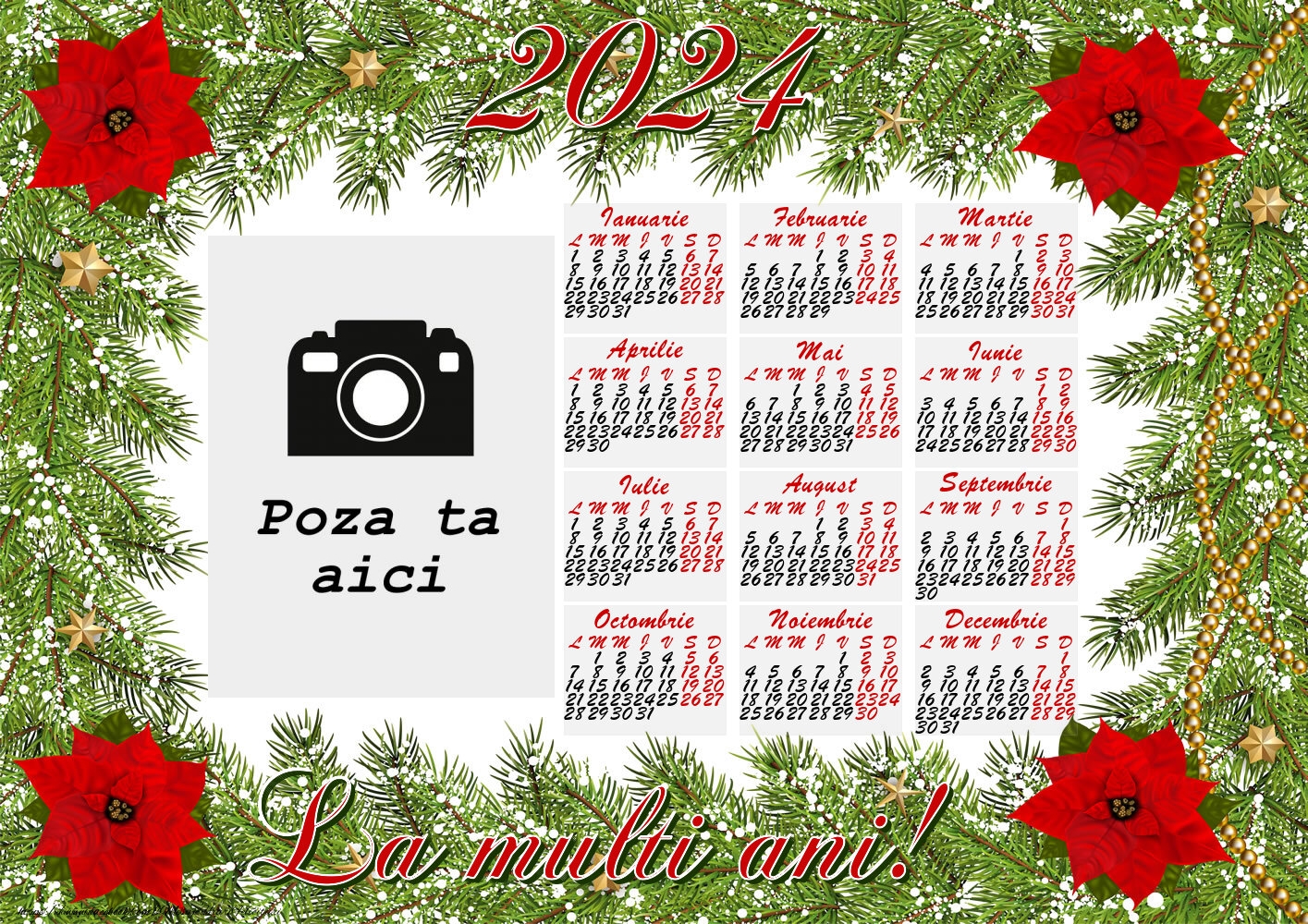 La multi ani 2024! - Calendar Model 0076 cu aranjamente de Craciun ...