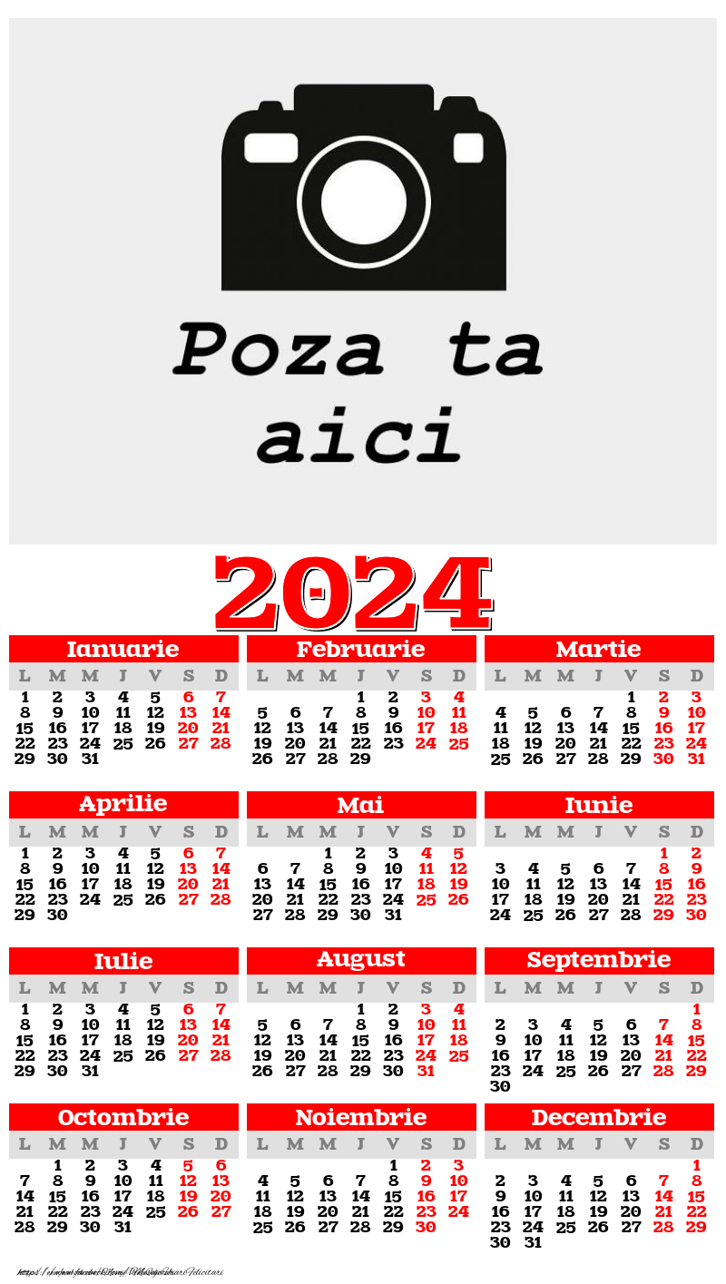 Calendar 2024 cu poza ta - Clasic rosu - Model 0019 | Personalizare ...