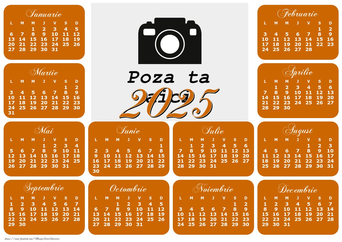 Calendar 2025 cu poza ta - Model 0046 | Personalizare calendare ...