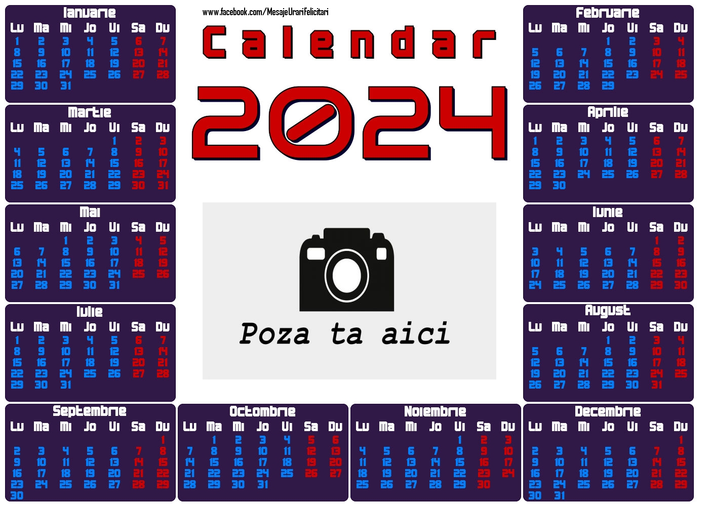 Calendar 2024 cu poza ta - Model 0084 | Personalizare calendare ...