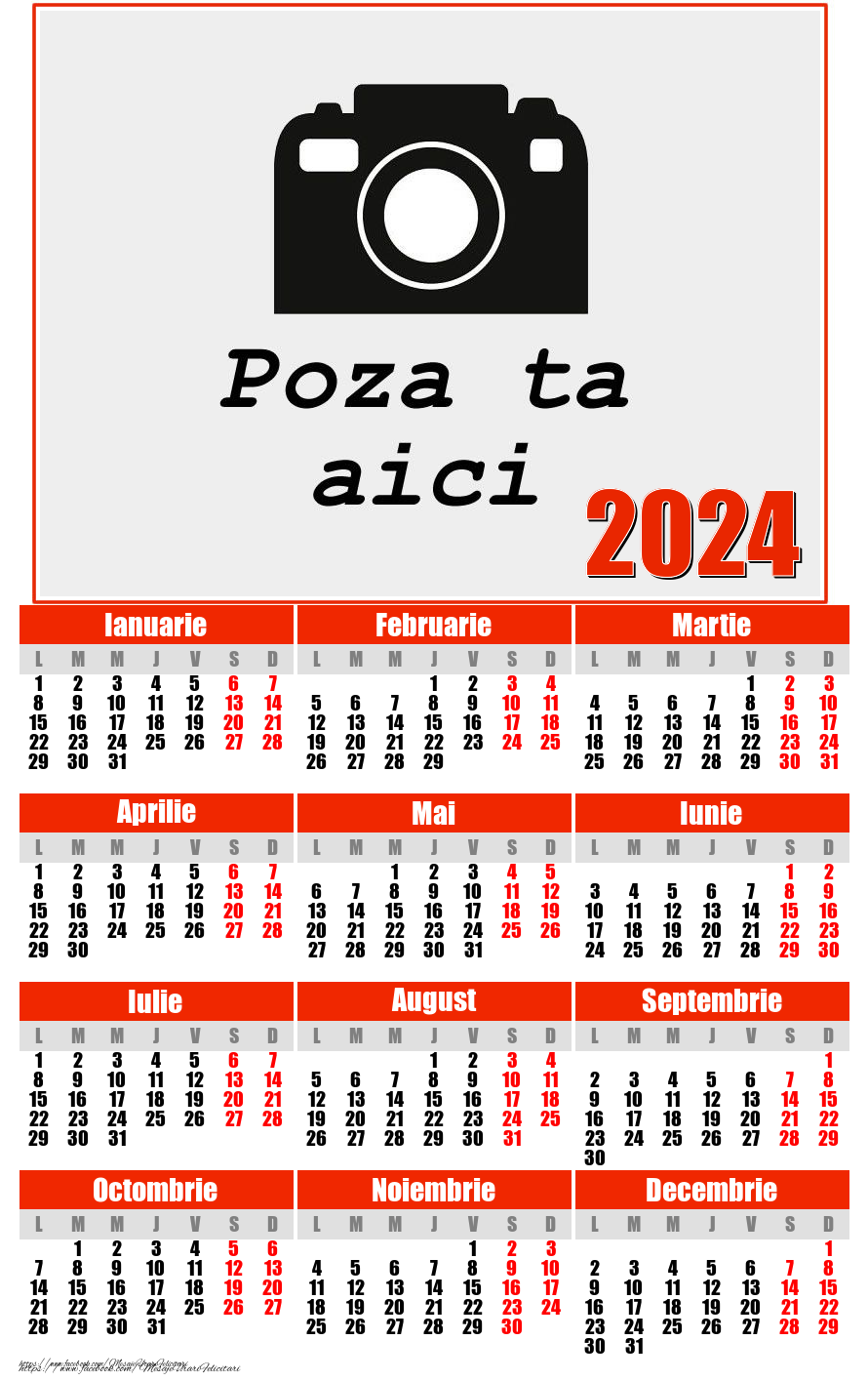 Calendar 2024 cu poza ta - clasic rosu - Model 0033 | Personalizare ...