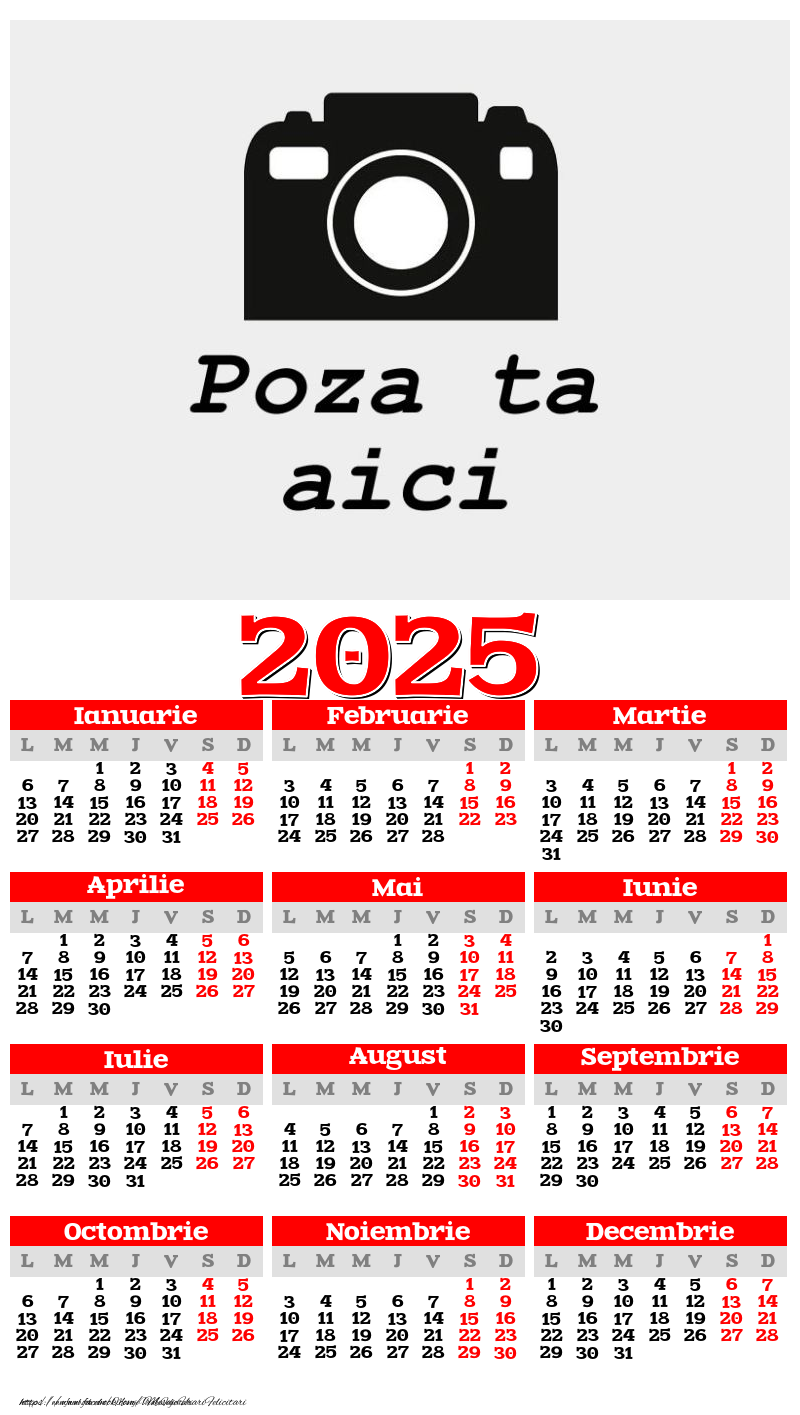 Calendar 2025 cu poza ta - Clasic rosu - Model 0019 | Personalizare ...