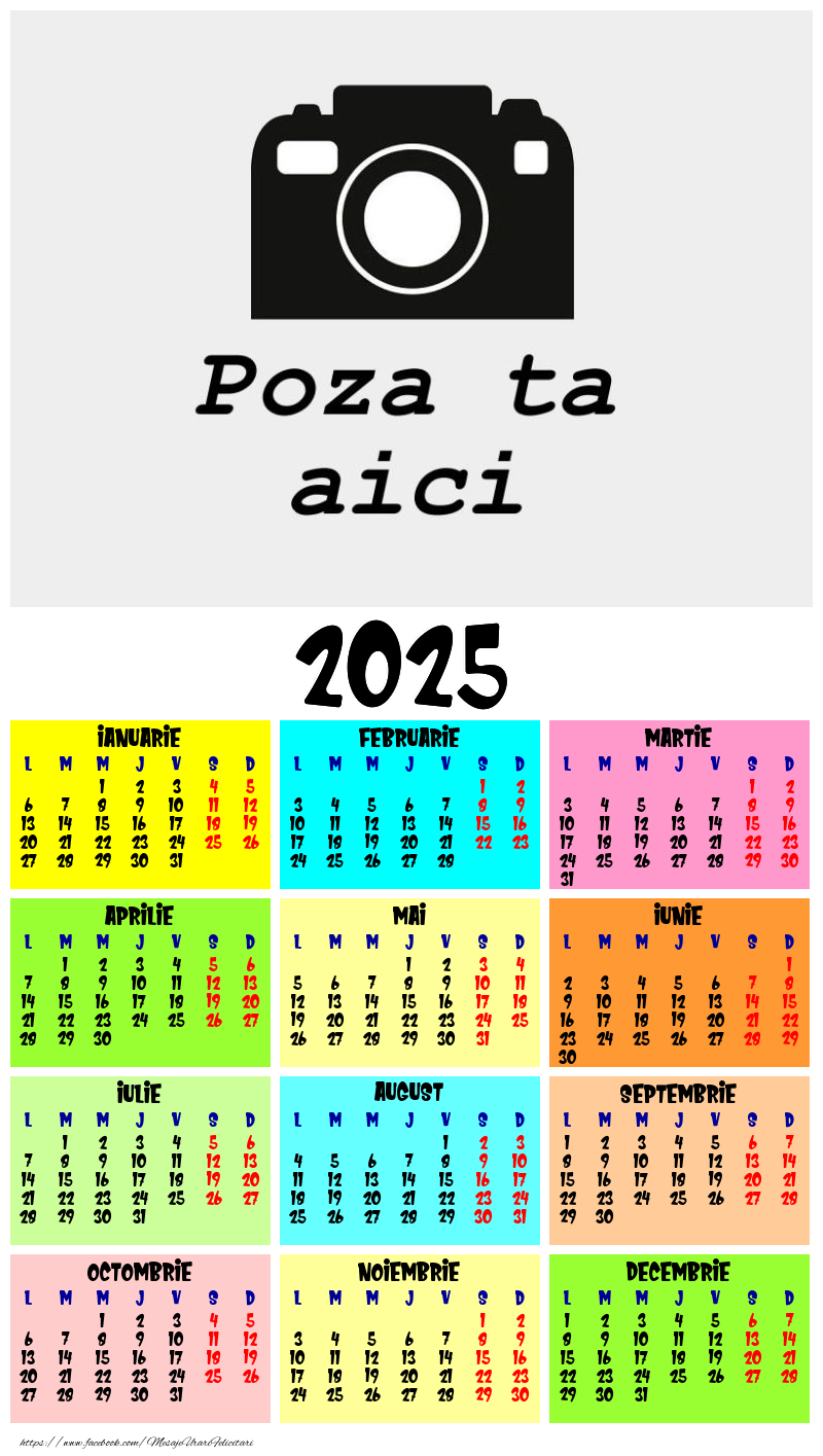 Calendar 2025 cu poza ta - Culori - Model 0020 | Personalizare ...
