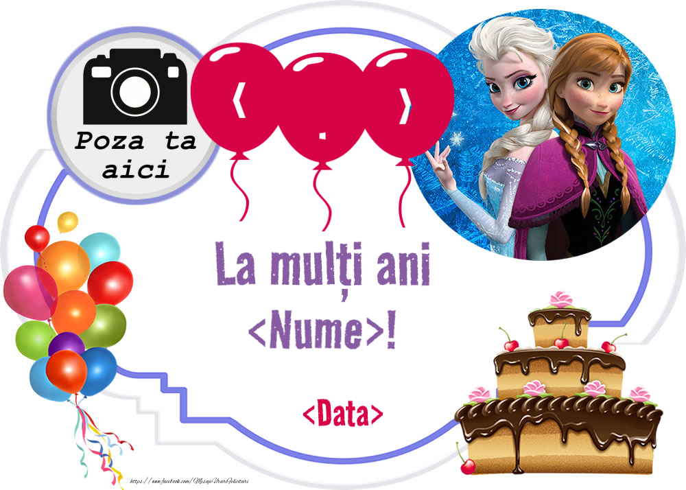 La mulți ani! - Imagine cu Anna și Elsa personalizabilă cu poză, nume ...