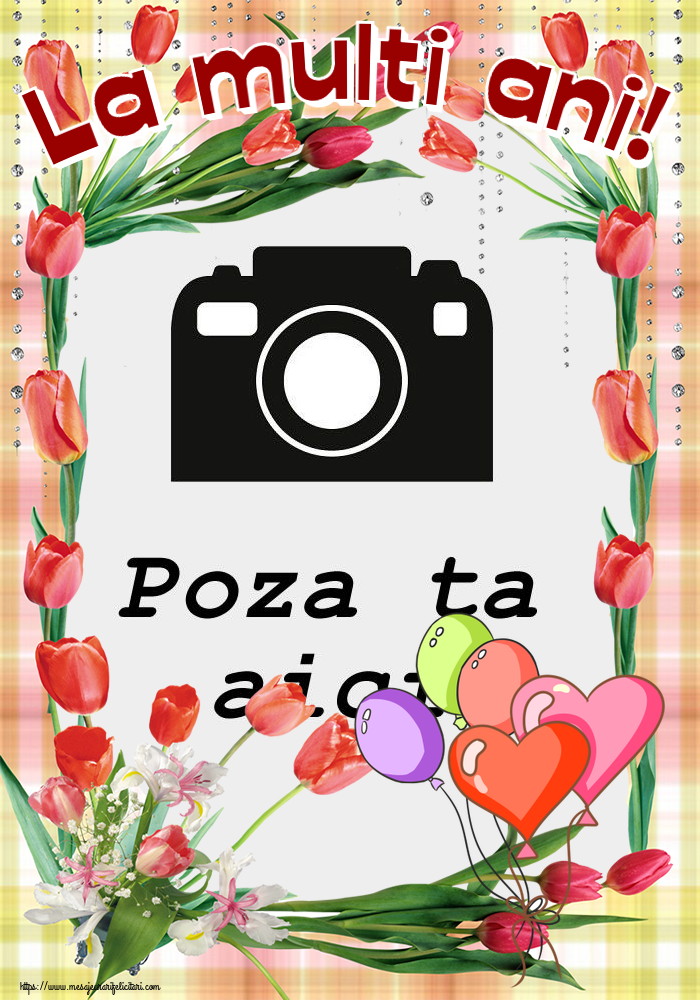 Rama foto de la multi ani cu bordura cu lalele rosii si "Party" baloane ...