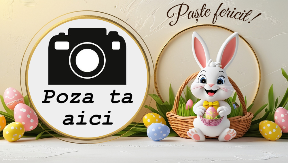 Paște fericit! - ramă foto pe fundal cu iepuraș și ouă de Paște ...