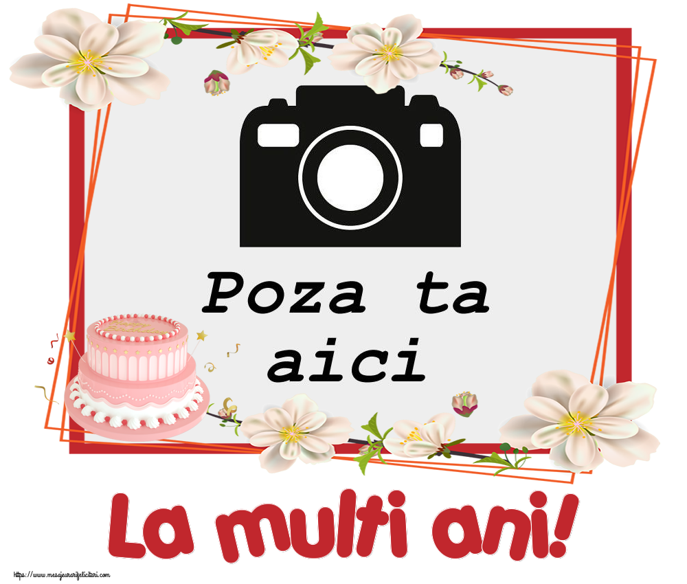 Rama foto 3D cu flori și tort roz cu Happy Birthday | Personalizare ...