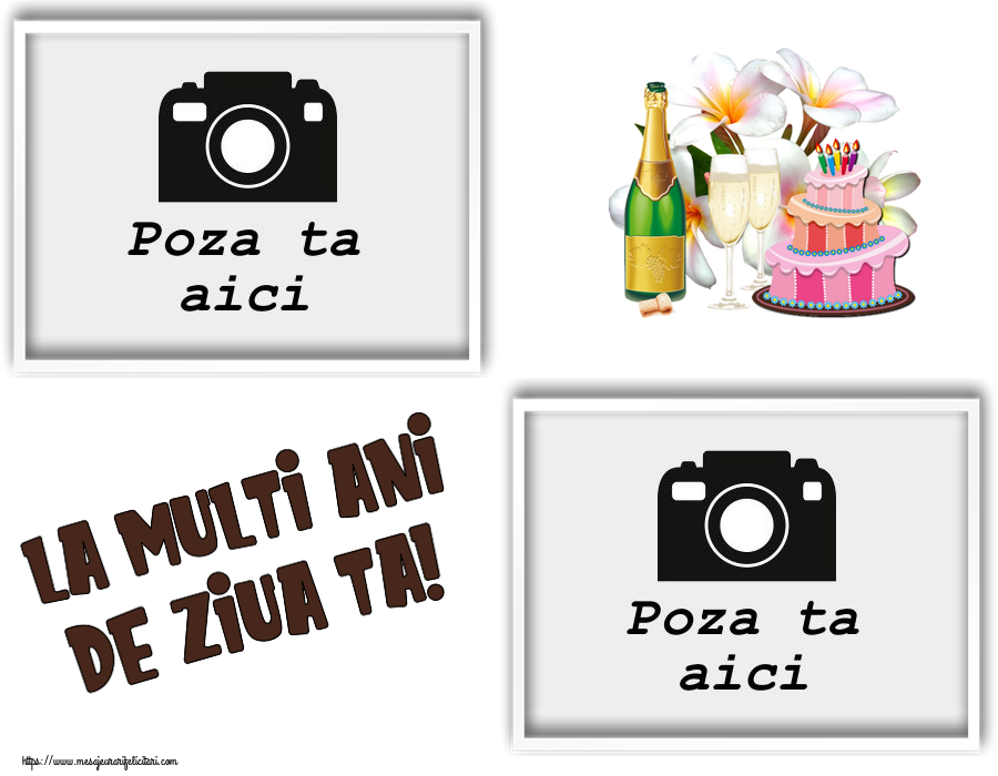 Rama foto cu 2 poze - tort, șampanie și flori - desen | Personalizare ...
