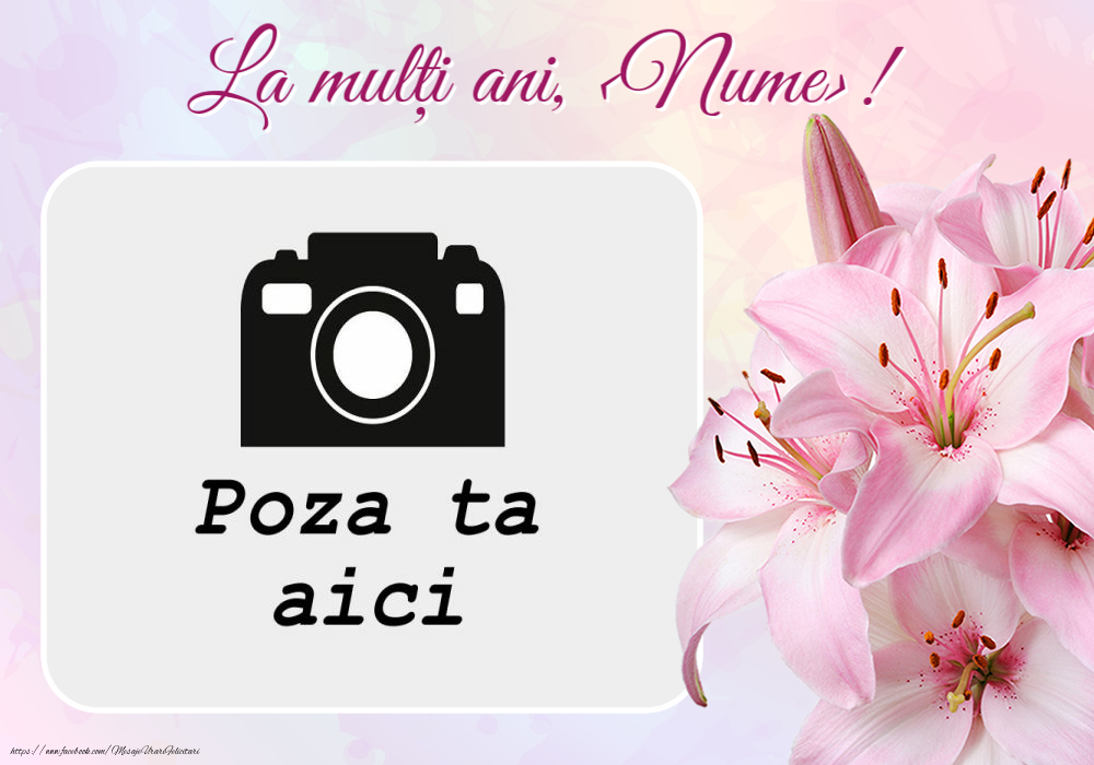 Ramă foto cu crini roz pentru femei: La mulți ani cu numele dorit ...