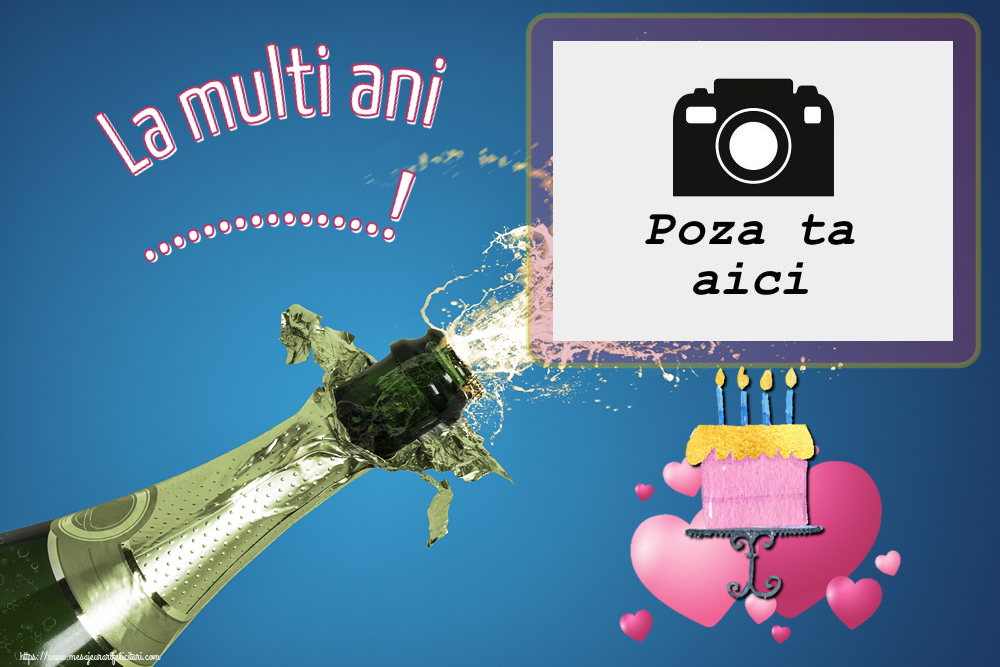 Șampanie & tort cu inimioare roz - Ramă foto pentru ziua de naștere ...