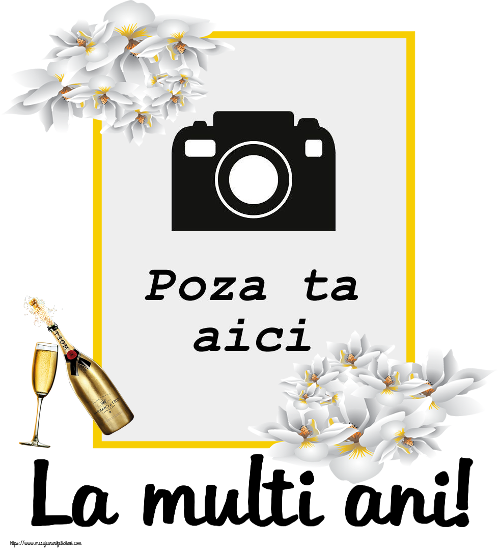 Rama foto cu flori și șampanie cu pahar | Personalizare felicitari cu ...