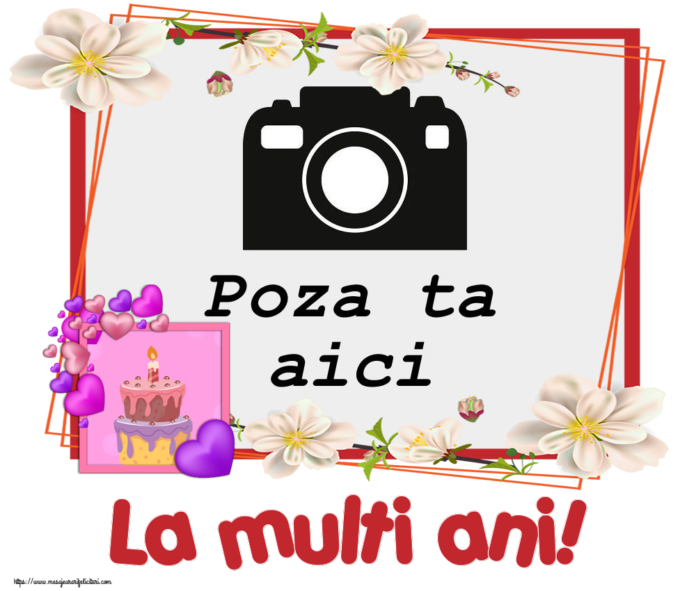 Rama foto 3D cu flori și tort cu inimioare mov | Personalizare ...