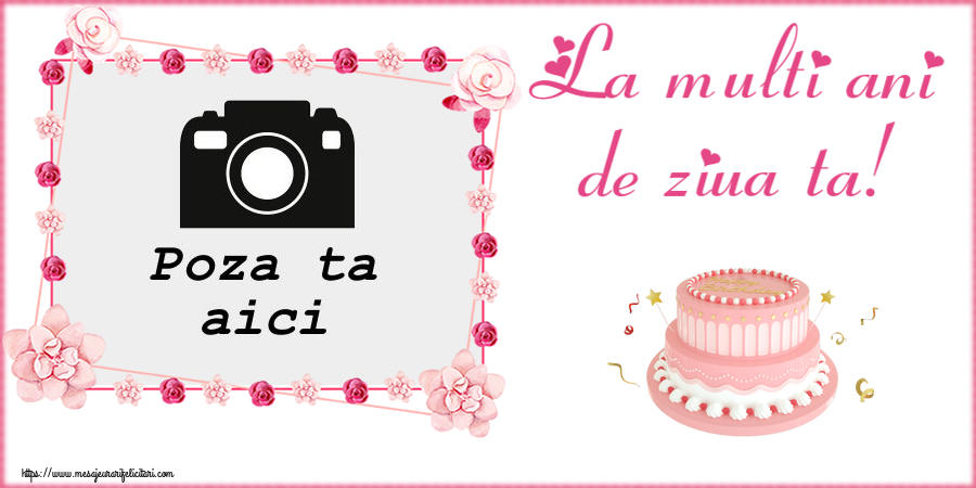 Rama foto florala, tort roz cu Happy Birthday | Personalizare ...
