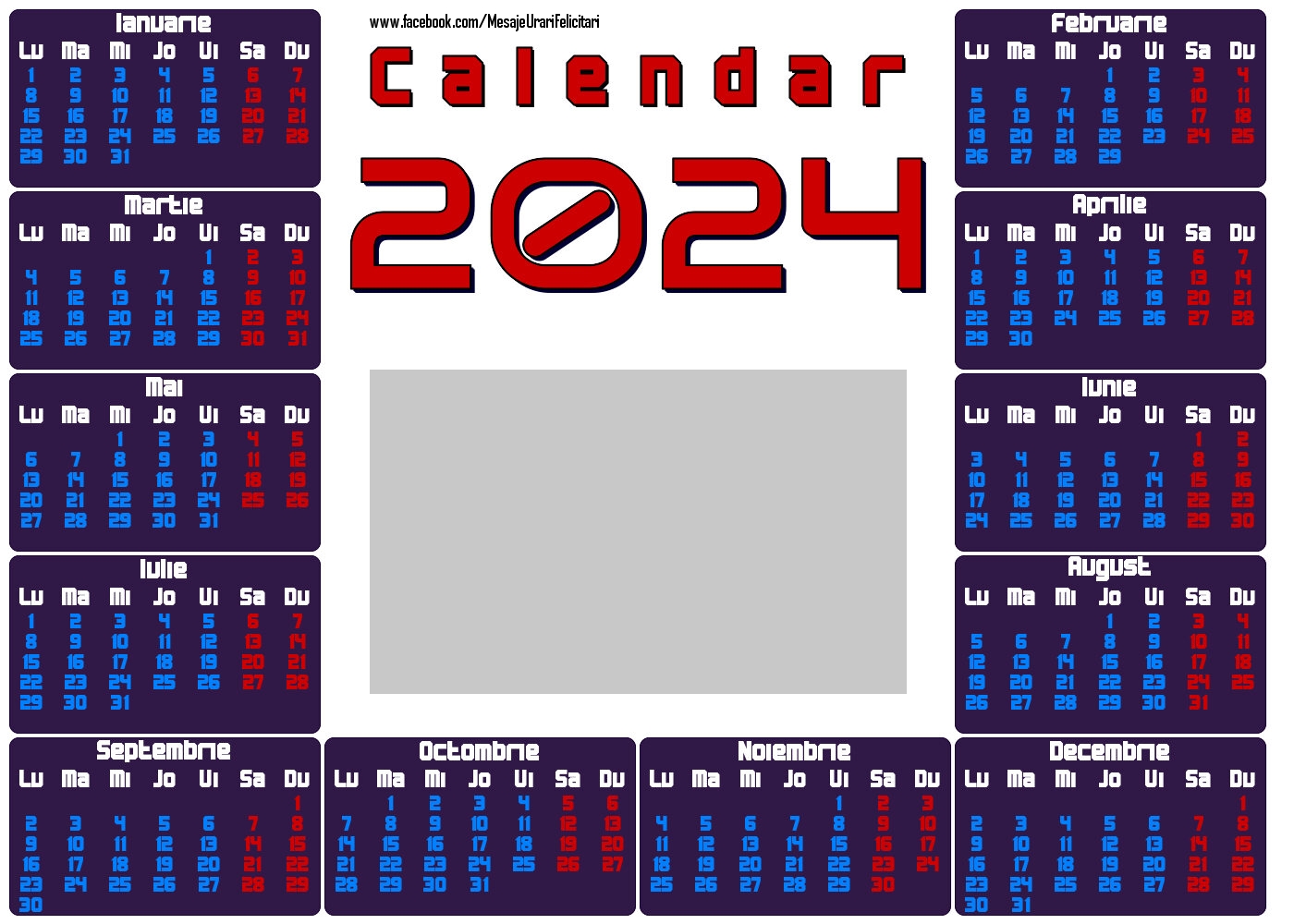Calendar 2024 cu poza ta - Model 0084 | Personalizare calendare ...